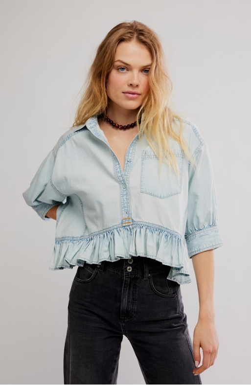 Free People Bailey Denim Shirt in Light Tint Wash – Janie Rose Boutique